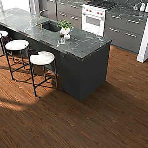 VEELIKE Brown Chestnut Wood Vinyl Flooring Peel and Stick Waterproof Vinyl Plank Flooring 6''x36'' Brown Vinyl Floor Tiles Self Adhesive Removable Floor Stickers for Bathroom Bedroom Kitchen 4-Pack