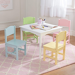 KidKraft Nantucket Kid's Wooden Table & 4 Chairs Set with Wainscoting Detail, Pastel