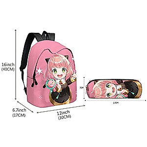 XIXISA 16" Spy x Family School Backpack with Pencil Case, Anya Forger Anime Daypack Student Bookbag Laptop Backpacks Supplies (E)