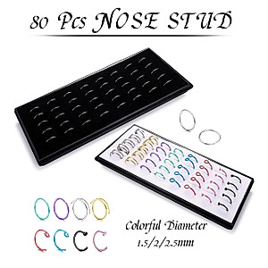 HAIAISO 200Pcs Nose Ring Studs Set for Women Men Stainless Steel Nose Rings Hoops Bone Screw L Shaped Nose Rings Nose Piercing Jewelry 20G 22G 1.5mm 2mm 2.5mm