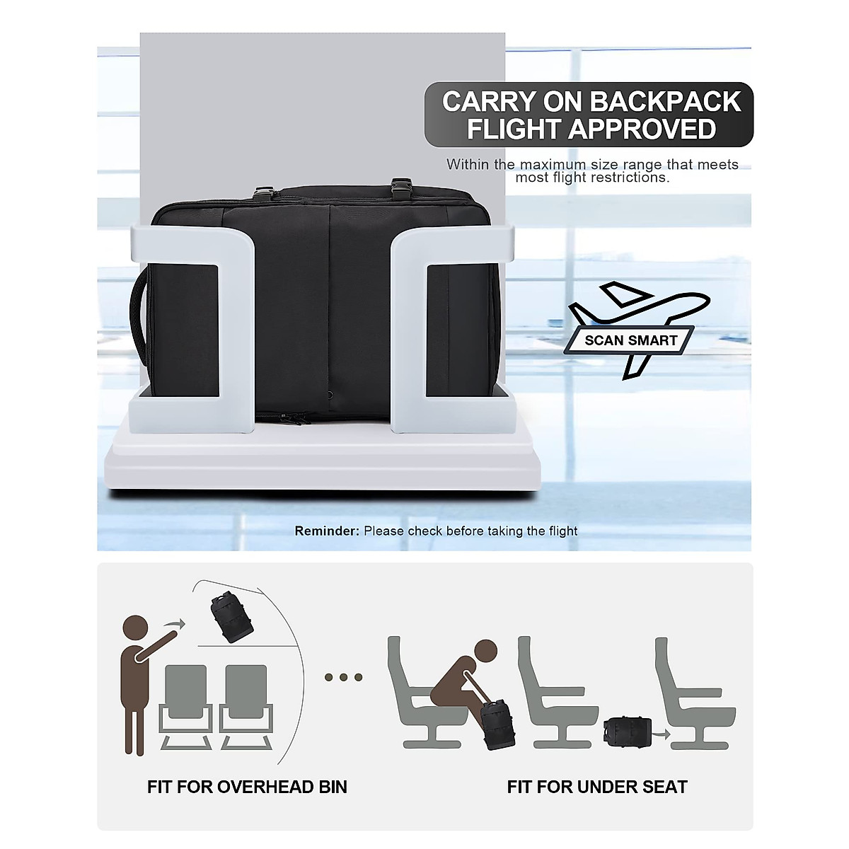 VGCUB Carry on Backpack,Large Travel Backpack for Women Men Airline Approved Gym Backpack Waterproof Business Laptop Daypack with Shoe Compartment, Black