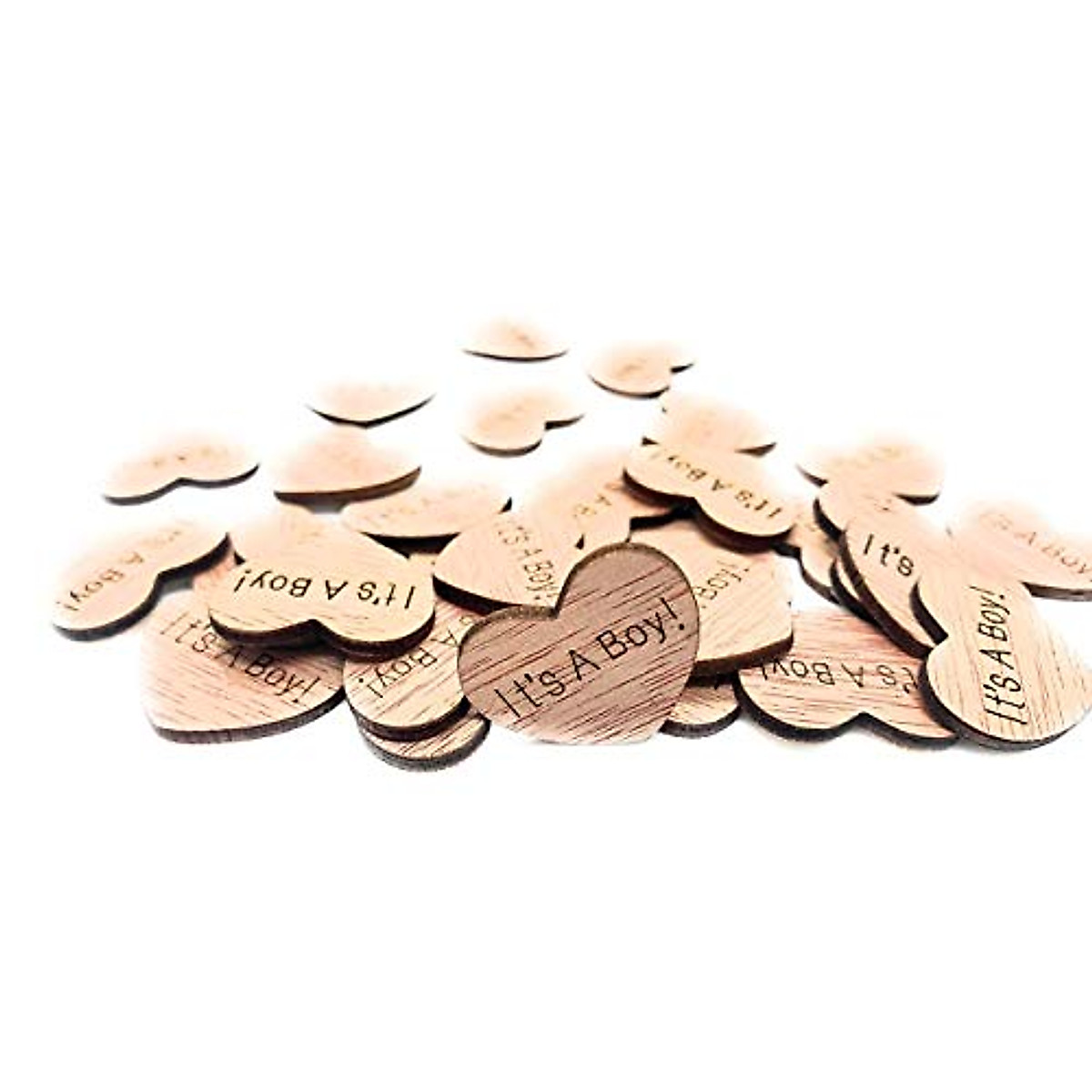 Wooden Heart Confetti ~ It's A Boy ~ Wood Hearts, Wood Confetti Engraved Love Hearts- Rustic Wedding Decor (100 count)
