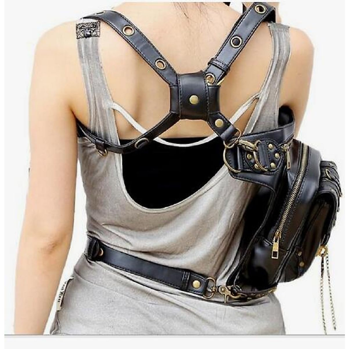 Wendingstan Rock Leather & Vintage Gothic Retro Steampunk Handbag Victorian Style Shoulder Waist Bag Black, Medium