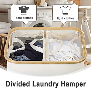 Bellzacasa Double Laundry Hamper with Lid, 145L Large Collapsible Hampers for Laundry with Removable Laundry Bags, Divided Dirty Clothes Laundry Basket for Laundry Room, Bedroom, Bathroom (Beige)