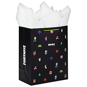 Hallmark 13" Large Fortnite Gift Bag with Tissue Paper (Black) for Birthdays, Valentine's Day, Christmas and More