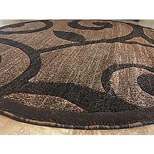 Modern Round Rug Brown & Black Americana Design 154 (5 Feet 3 Inch X 5 Feet 3 Inch Round)