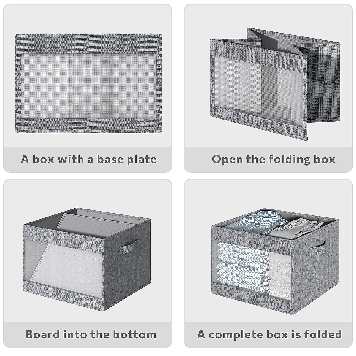 3 Pack Closet Storage Bins with Clear Window - Foldable Storage Cubes with Handles Clothing Baskets for Shelves Large Fabric Closet Organizers and Storage Bins for Clothes, Toys, Book (Gray 3pcs)