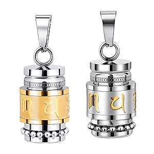 freneci Tibetan Buddhist Prayer Wheel Pendant Nepal Om - Silver, 23x12mm