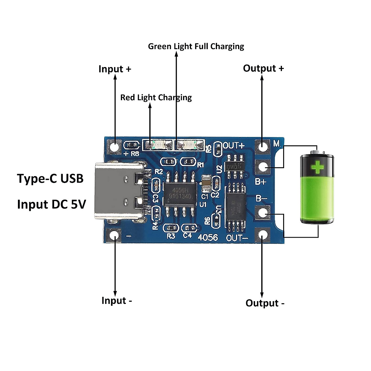 AEDIKO 20pcs TP4056 Type-C USB 5V 1A 18650 Lithium Battery Charger Module Li-ion Charging Board TC4056A with Dual Protection Function