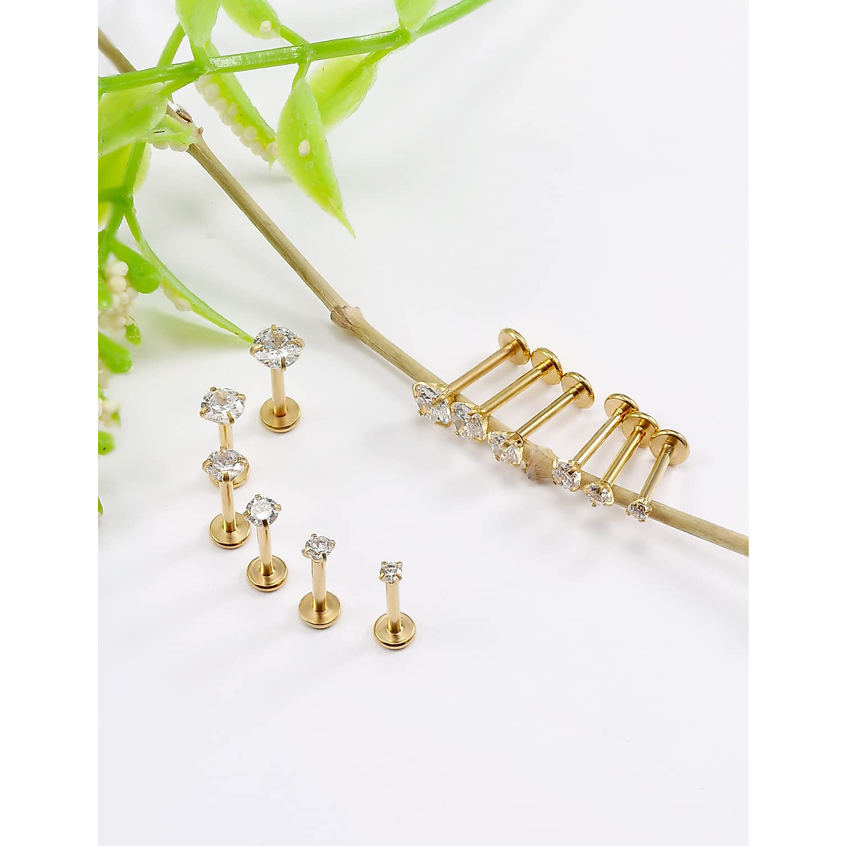 Vsnnsns 16G Lip Rings Stainless Steel Labret Jewelry Monroe Lip Rings Nail Cartilage Tragus Helix Earrings Studs Piercing Jewelry Medusa Piercing Jewelry for Women Men 16 Gauge Earrings 8mm Gold