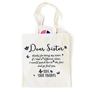 Fokongna Sister Gifts from Sisters Funny, Sister Gifts from Brother, Sister Birthday Gifts, Gift for Sister Soul Sister Gifts Big Little Girl Tote Bag-Thanks for My Sister