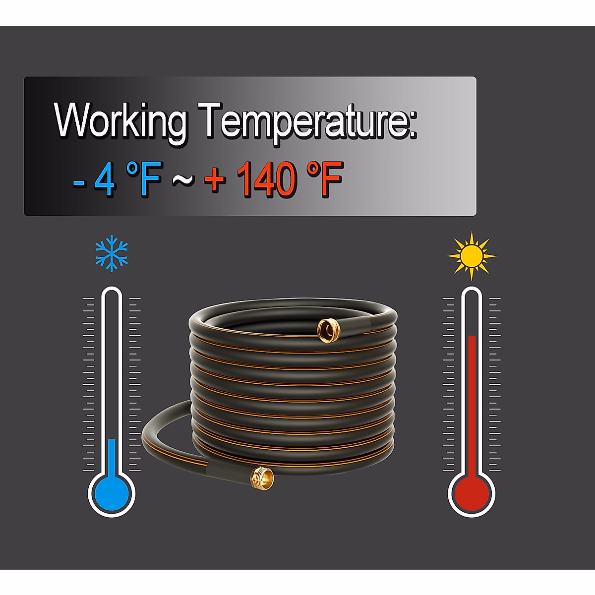 Atlantic Heavy Duty Garden Hose 30 ft x 5/8 Inch Black Color Flexible Water Hose with Solid Brass Fittings (30 Feet)