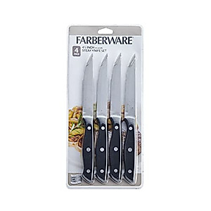 Farberware Triple-Riveted 4-Piece Steak Knife Set, High-Carbon Stainless Steel, Razor-Sharp Knives, Kitchen Knives, Set of 4, Black