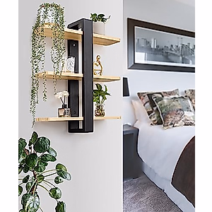 SUMGAR Floating Shelves for Wall Mounted Shelving Unit All Pine Wood 3 Tier Large Shelf for Bedroom Living Room Office Bathroom Home Decoration Storage Plant Photo Display Modern 20in