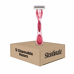 Skintimate Raspberry Rain Disposable Razors for Women, 12 Count Pink