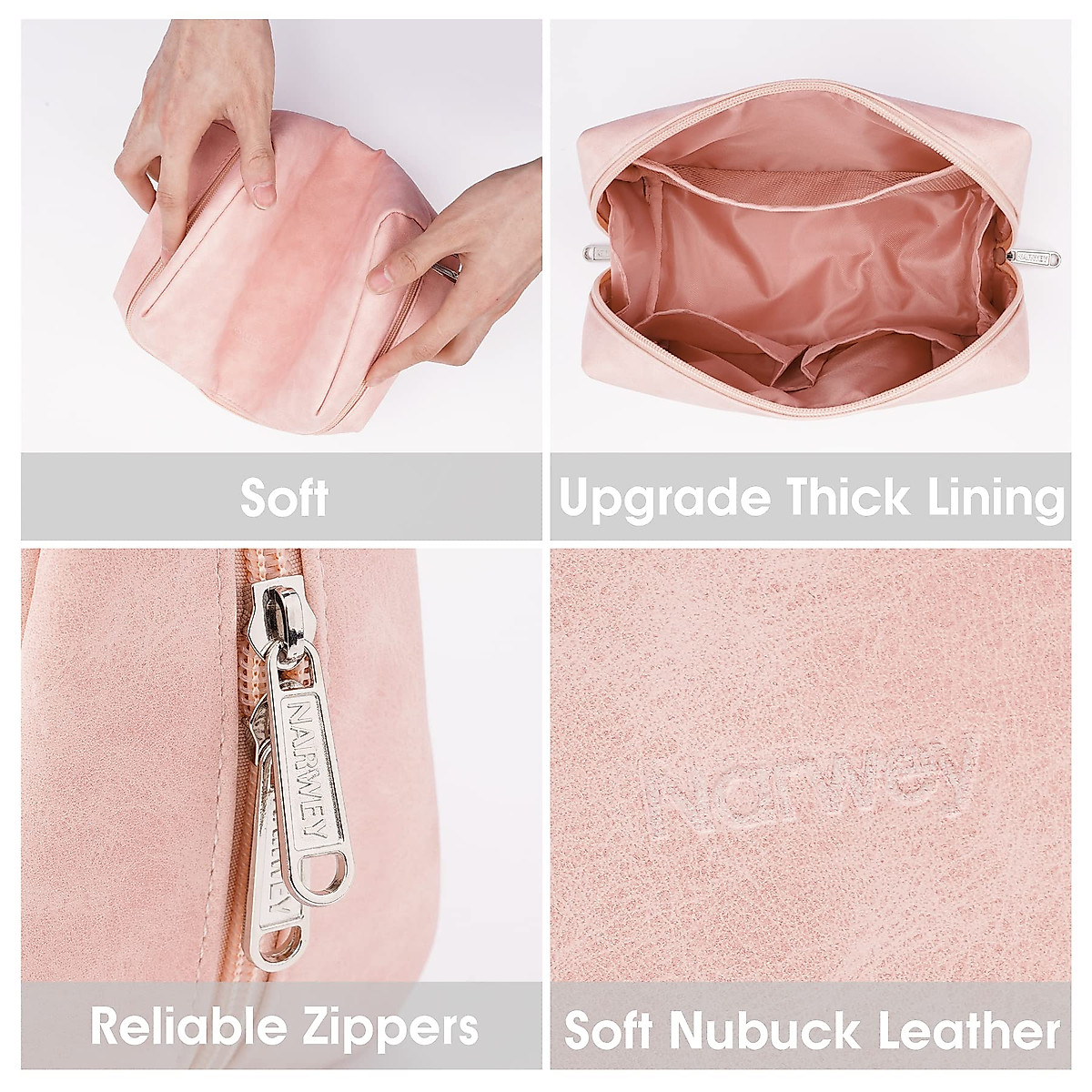 2 Pack Vegan Leather Makeup Bag Zipper Pouch Travel Cosmetic Organizer for Women (Large (Pack of 2), Orange Pink)