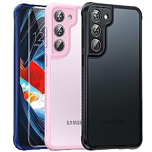 TOCOL for Samsung Galaxy S23 Case, with 2 Pack Screen Protector [Upgraded Full Camera Protection] [Military Grade Drop Tested] Translucent Matte Hard Back, Non-Slip Case for S23 6.1'', Frosted Black