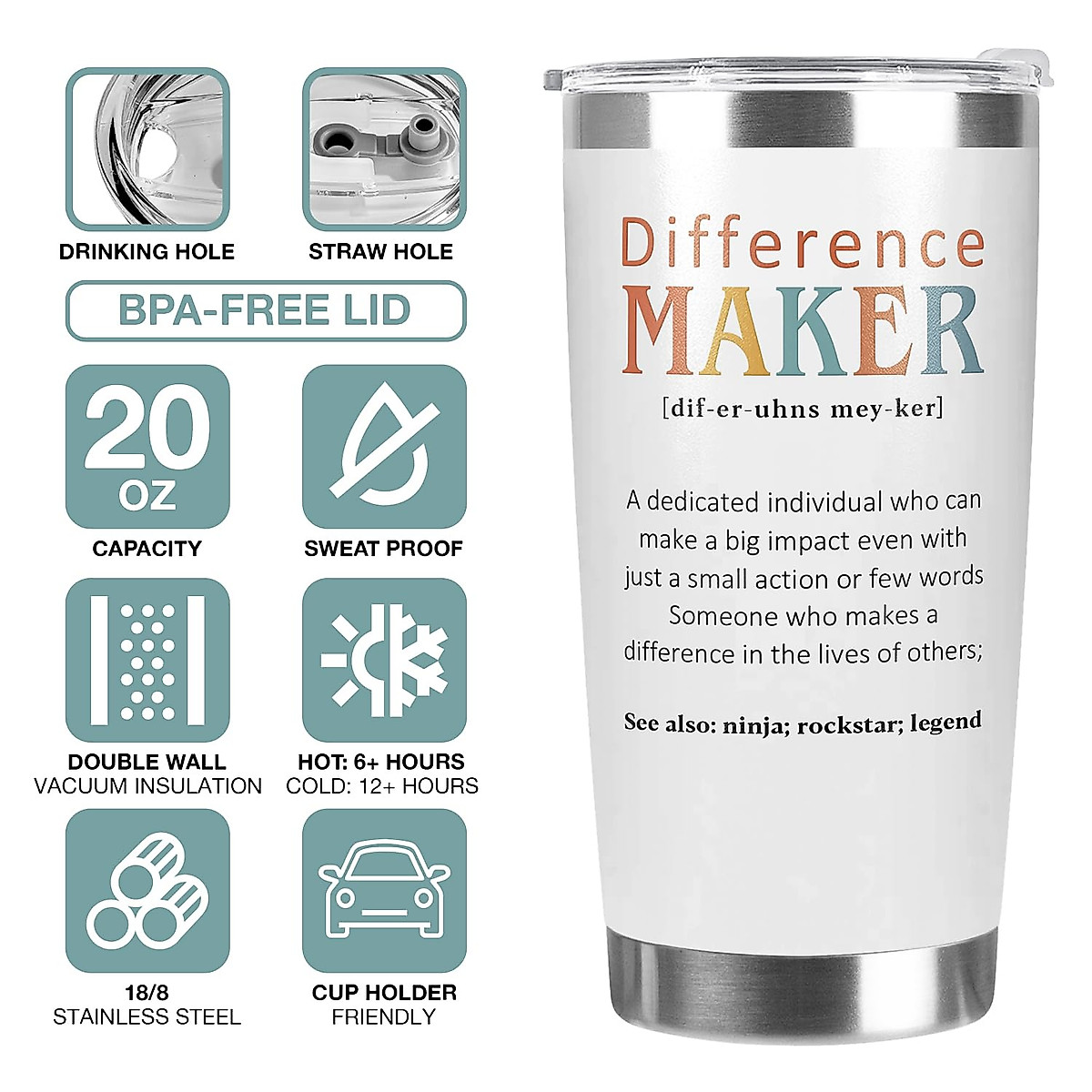 94Bright Difference Maker Gifts for Women, Christmas, Birthday, Thank You Gifts for Boss, Office, Assistant, Leader, Mentor, Manager, Employee Appreciation for Coworkers, Nurses,Teachers 20oz Tumbler