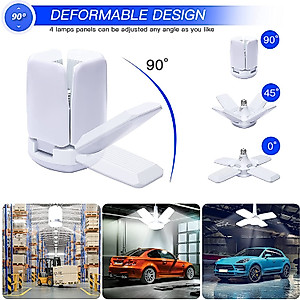LED Garage Lights 2 Pack Garage Lights LED Light Garage E26 LED Garage Ceiling Lights 60W Deformable Garage Light with 4 Panels, LED Shop Light Garage Lights Ceiling Led for Garage, Working Light