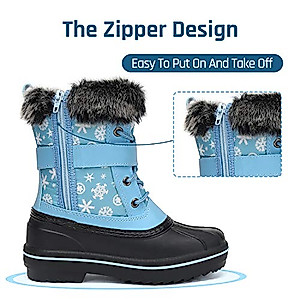 Mishansha Boys Girls Winter Snow Boots Outdoor Cold Weather Anti-Slip Kids Mid-Top Warm Boots Skiing Walking Sky Blue little kid 2