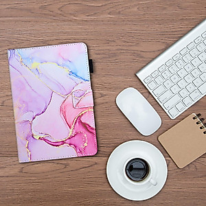 iPad Mini 5 Case Mini 4 Mini 3 2 Cover, FANCITY Smart Wake Sleep Flip Stand Case Soft PU Leather Protective Case with Card Slot Pen Holder for Apple iPad Mini 1 2 3 4 5 - Pink Marble