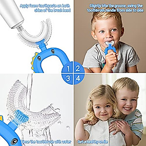 U Shaped Toothbrush - for Kids, Manual Whole Mouth Toddler Toothbrush Age 2-4 5 6 & up, Food Grade Soft Silicone Brush Head, 360° Oral Teeth Cleaning Design, Good for Children's Dental Health, 2 Blue