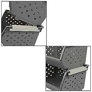 Eagrye Plastic Stackable Storage Bins, Multi-functional Stacking Basket, Grey, Pack of 3