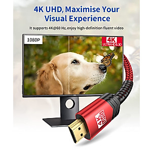 JSAUX 4K Long HDMI Cable 2 Pack 25 ft, 18Gbps High Speed HDMI 2.0 Braided Cord, 4K 60Hz HDR, 2K 1440P 144Hz, 1080p, HDCP 2.2, 3D, ARC, Ethernet Compatible for Monitor Smart TV PC PS5 PS4 Blu-ray -Red