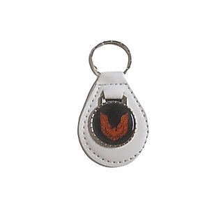 FIREBIRD OR TRANS-AM ORANGE BIRD LOGO LEATHER KEYCHAIN - WHITE