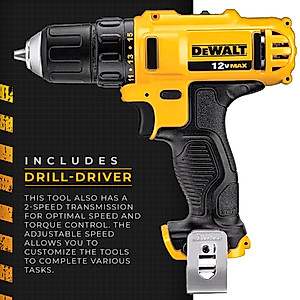 DeWalt 12V MAX 2 Tool Cordless Driver and Drill Hand Tool Set Combo Kit with Drill Bit Set, 45 Piece Screwdriver Set, and Battery Power Pack