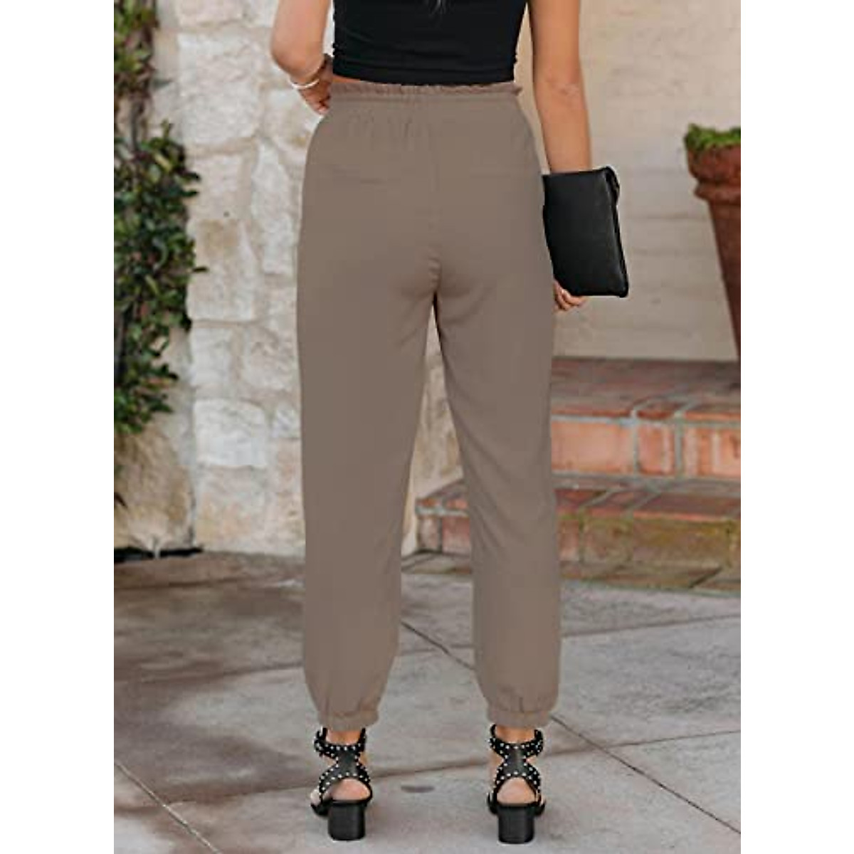 Dokotoo Joggers for Women Pajama Linen Pants for Women 2023 Spring Summer Comfy Soft High Waisted Teacher Pants with Pockets Satin Womens Dress Pants Khaki