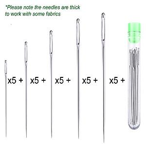 25 Large Eye Stitching Needles - 5 Sizes Big Eye Hand Sewing Needles in Clear Storage Tube