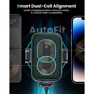 APPS2Car Dual Coil Wireless Car Charger Auto Clamping 15W Cup Holder Phone Mount Wireless Charger Fast Charge Tri-Pivots Height Angle Adjustable Phone Holder for Car Truck iPhone 14 13 Samsung S23 S22