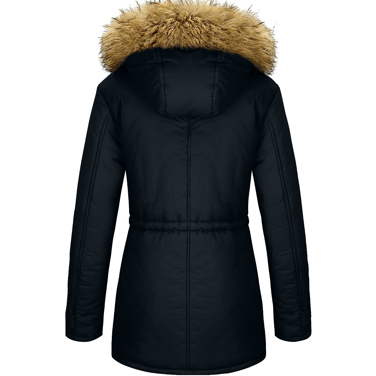 YXP Women's Winter Thicken Military Parka Jacket Warm Fleece Cotton Coat with Fur Hood (Navy,L)