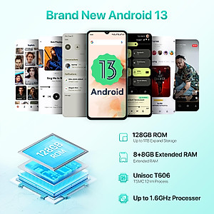 UMIDIGI A15C (8+8GB RAM+128GB ROM) Android 13 NFC Unlocked Cell Phone，48MP Ultra-Clear AI Camera Mobile Phone,5000mAh Battery Smartphone,6.7" HD Full View Display Dual Unlock Phone-Space Gray