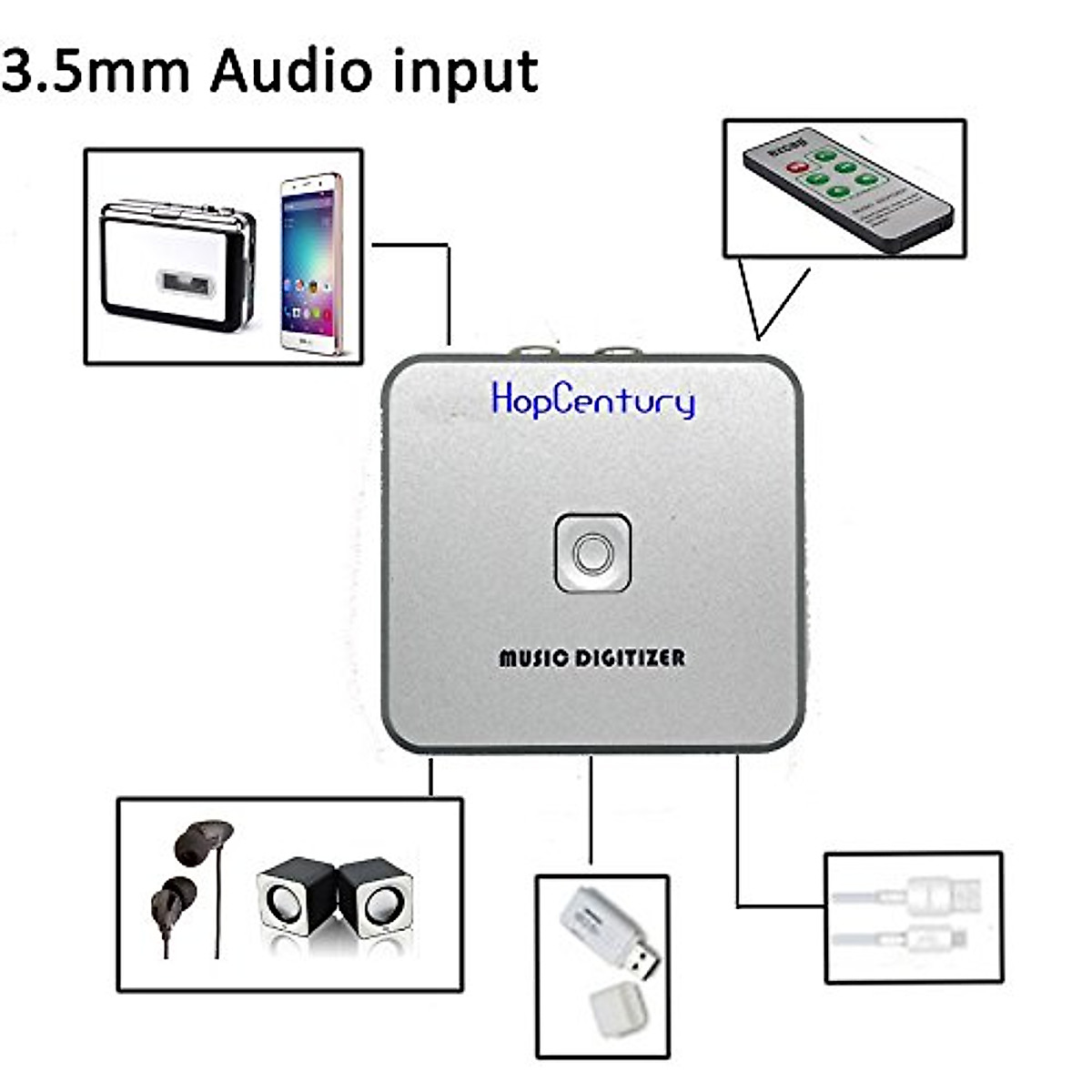 Audio Capture Cassette CD MP3 Recorder Converter with 3.5mm & RCA in Ports