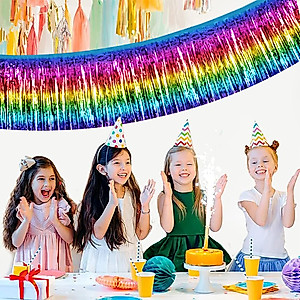 BEISHIDA 3 Packs Metallic Foil Fringe Garland Dark Rainbow Wall Hanging Tinsel Fringe Banners for Car Floats Bridal Shower Wedding Birthday Easter Graduation Holiday Party Decoration(30 Feet)