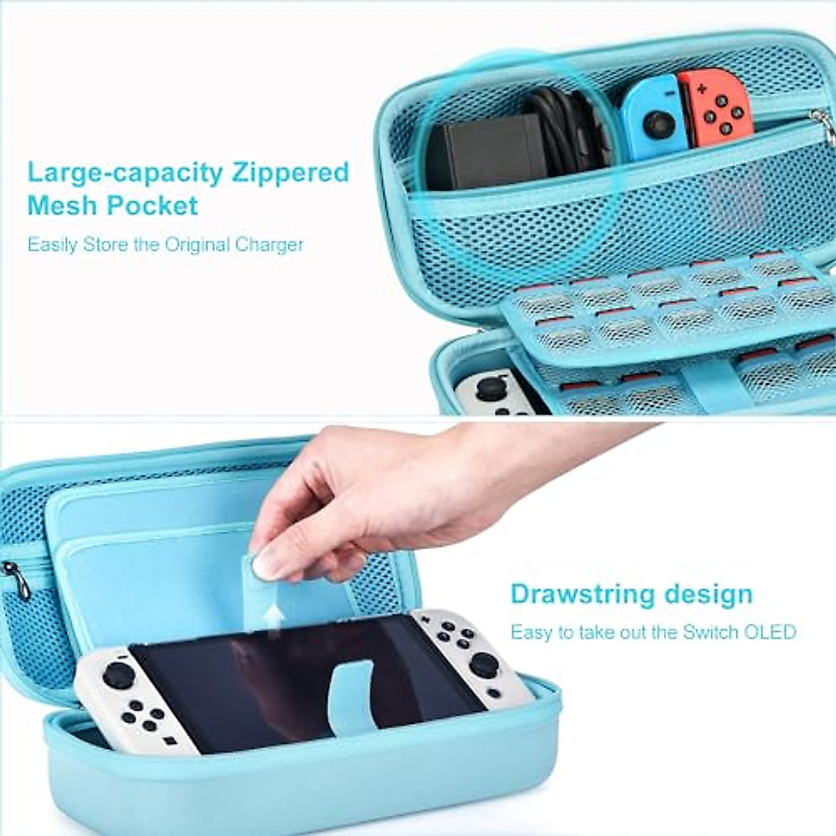innoAura Switch OLED Case 19-in-1 Bundle with Carrying Case, Game Organizer, Screen Protector, Stand and Thumb Grips (Blue)