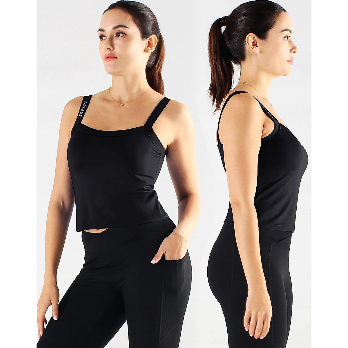 NELEUS Women's 3 Pack Compression Athletic Tank Top with Bra,8088,black/grey/rose red,Large