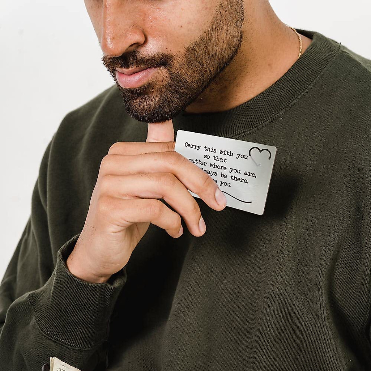 THRXOBN Anniversary Card Gifts for Him, Husband, Anniversary Cards Gift for Men, Romantic Engraved Metal Wallet Insert, Thank You Gifts for Men, Birthday Christmas for Men-WWI46