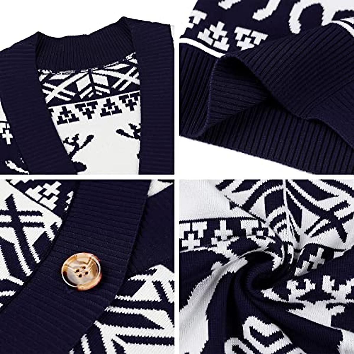 Cowasto Women's Reindeer Knitted Christmas Cardigan Sweater Comfy Button Up Casual Open Front Festive Sweaters Navy Blue X-Large