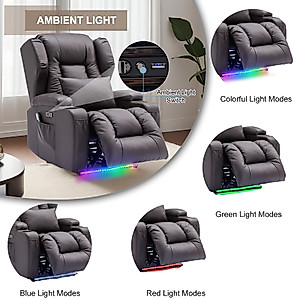 BINGTOO Electric Power Recliner Chair with Massage and Heat Recliner Chairs for Adults Living Room, Wingback Recliners Ergonomic Lounge Sofa Home Theater Seating with LED Light, Cup Holders, USB