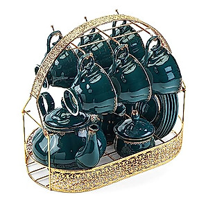 CHENP.HMC Tea Set 22-Piece Porcelain Ceramic Coffee Tea Gift Sets Cups Saucer Service for 6 Teapot Sugar Bowl Creamer Pitcher and Teaspoons Porcelain Tea Set for Mother's Day(WITHOUT Mug Hooks)