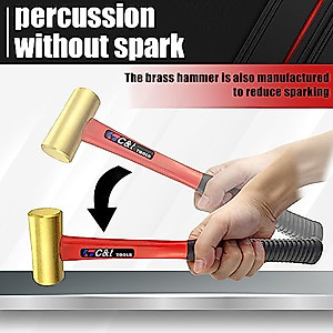 C&T 3-Piece Hammer Set,Jacketed Fiberglass Solid Brass Non-Sparking Hammer,16, 24, 32oz,Non Marring Non Sparking