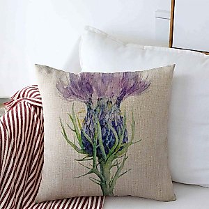 Throw Pillow Case Watercolor Purple Scottish Milk Thistle Flower Medicinal Painting Nature Liver Scotland Drawing Ink Garden Health Farmhouse Decorative Square Covers 18"x18" for Home Sofa Couch Decor