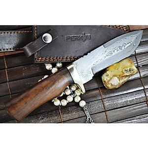 Perkin Price Cut - Custom Handmade Damascus Hunting Knife - Beautiful Bowie Knife