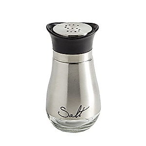 Juvale Stainless Steel Salt and Pepper Shakers Set with Holder, Refillable, Clear Glass Bottoms, Screw-Off Perforated "S" and "P" Caps for Kitchen Table Decor (4oz)