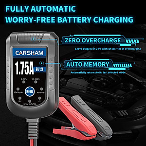 [4-Pack] CARSHAM Trickle Battery Charger 6V 12V Smart Float Charger Automatic Maintainer for Car Motorcycle Lawn Mower Tractor Automotive ATV Lead Acid and Lithium Batteries