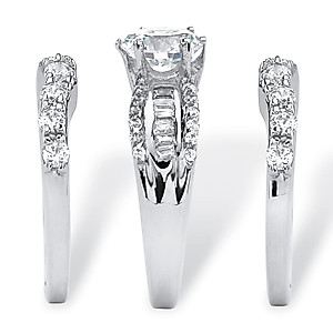 PalmBeach Yellow or Rose Gold or Platinum-Plated .925 Sterling Silver Round Cubic Zirconia 3 Piece Bridal Ring Set Size 7