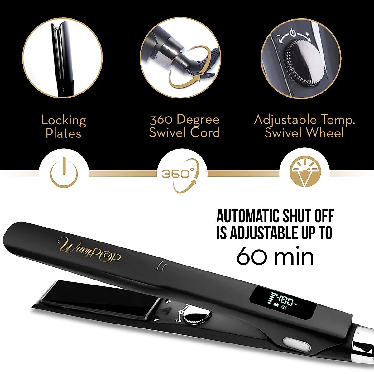 Wavy POP PRO 2 in 1 Titanium Flat Iron Hair Straightener & Curling Wand 1.75" | Professional Straightening Hair Iron with Ceramic MCH Fast Heat, Auto Shut Off | Dual Voltage with Travel Bag